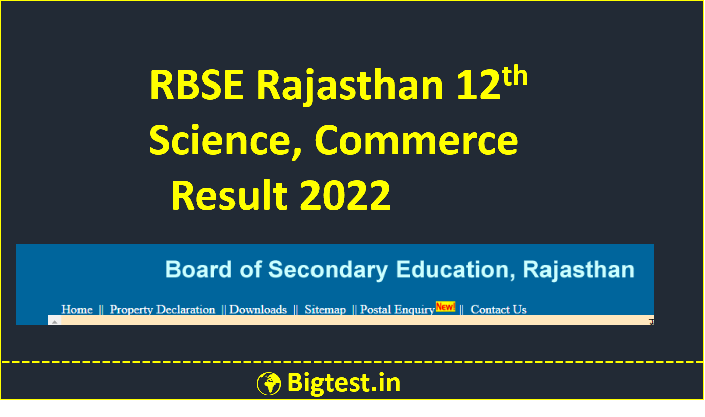 RBSE Rajasthan 12th Science Commerce Result 2022 - Rajasthangyan.in